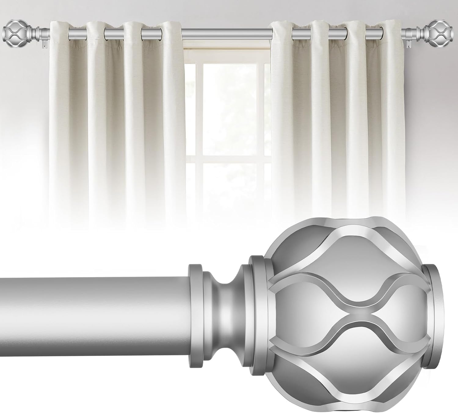 Amazon.com: WIN4ALL Silver Heavy Duty Curtain Rods for Windows 66 to ...