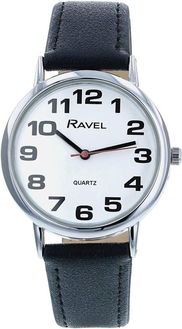 Ravel Unisex Easy Read Watch with Big Numbers - Black/Silver Tone/White ...