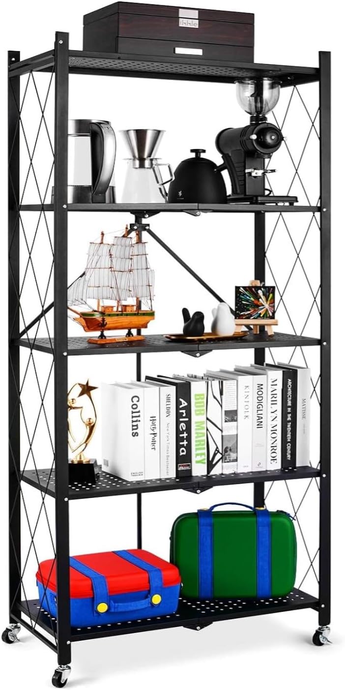 Amazon.com: 5-Tier Heavy Duty Foldable Metal Rack Storage Shelving Unit ...