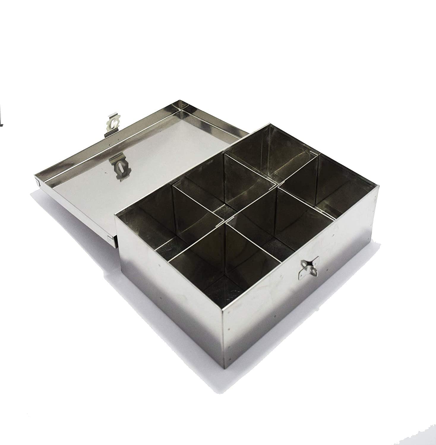 Crevita Stainless Steel Spice Box, 6 Compartment, Masala Dabba Utility ...