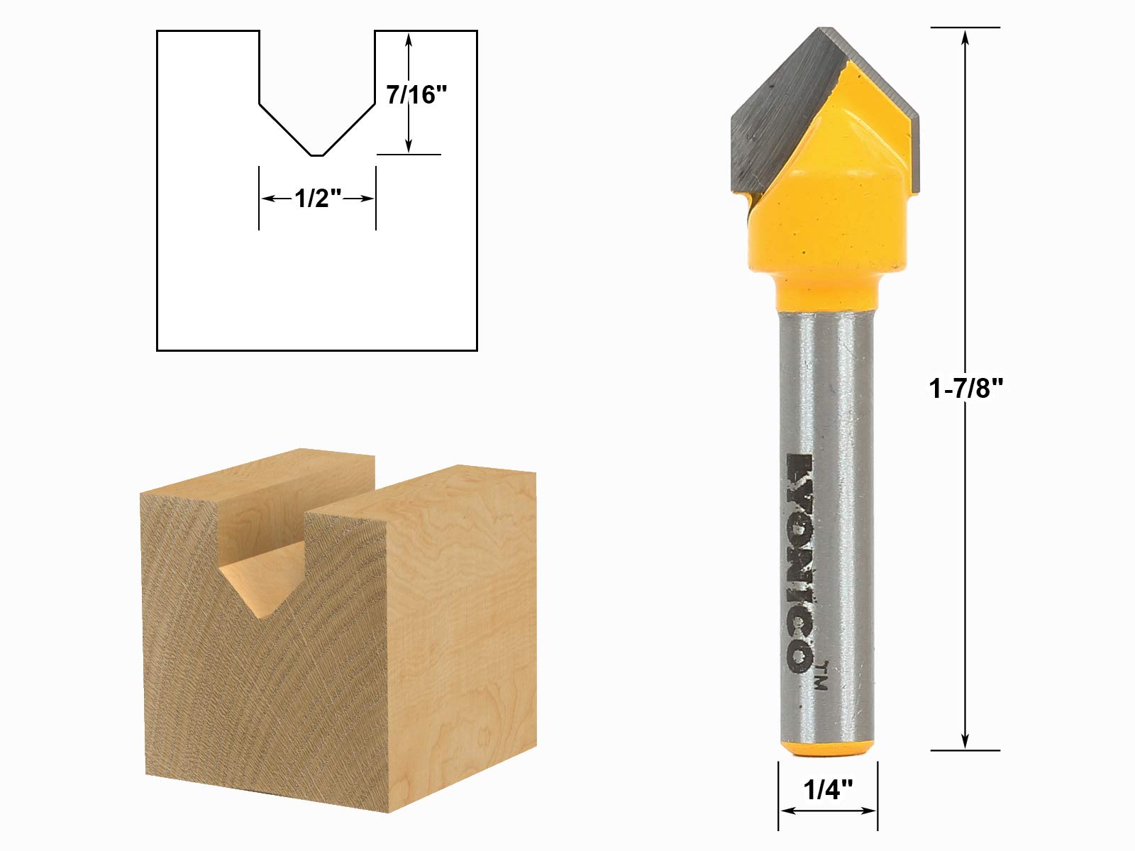 Snapklik.com : YONICO V Groove Flat Bottom Router Bit 90 Degree X 1/2 ...