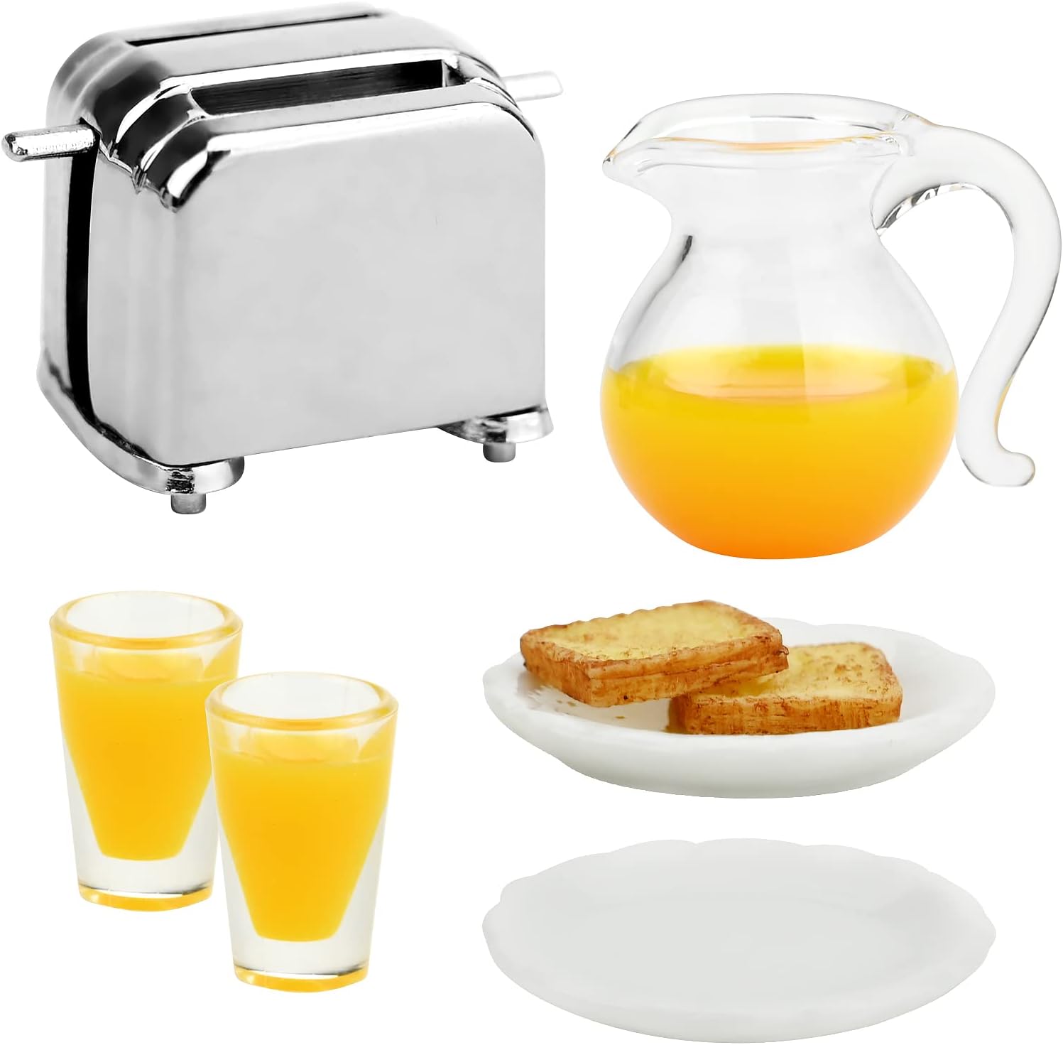 Miniature Dollhouse Toaster Set, 8 Pieces Mini Fruit Juice,Toast, Plate ...
