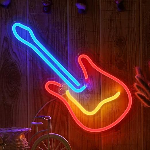 3D Neon Guitar Light LED Light Sign 16' Decorative Wall Decor Light Art ...