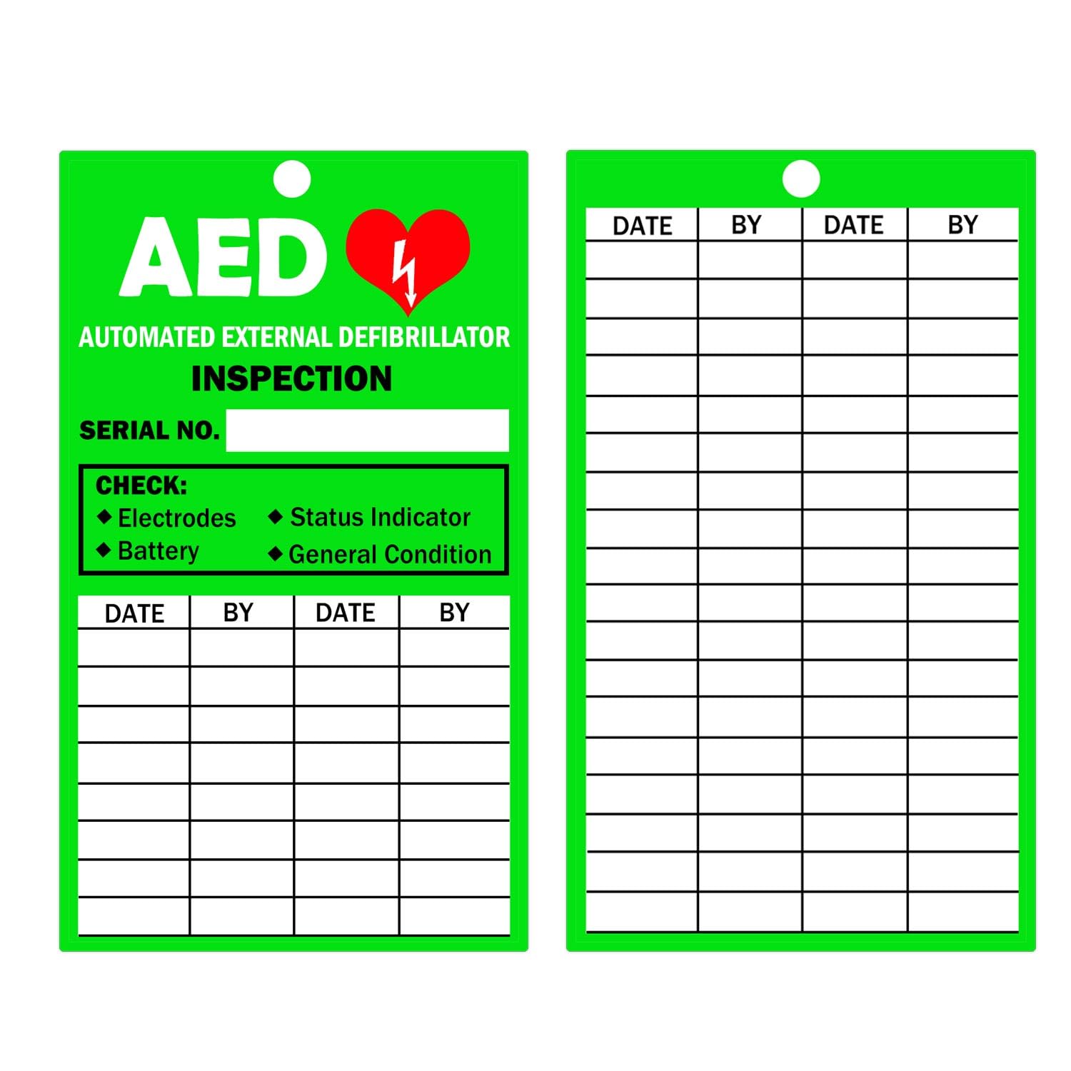 Amazon.com: 30 Pack AED Inspection Tag 5.75 x 3.25 Inch-PP Plastic ...