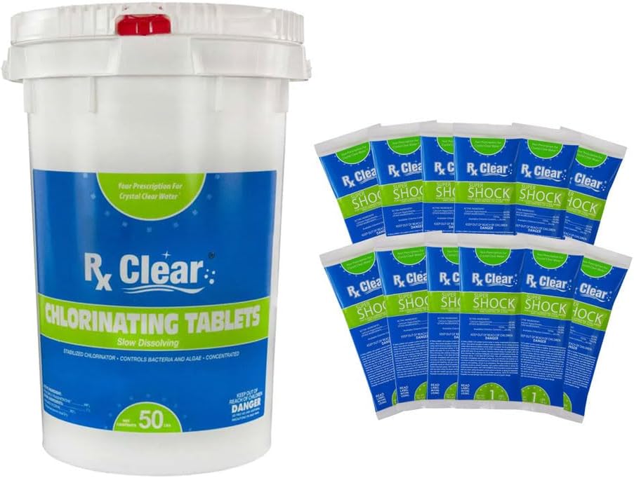 Amazon.com : Rx Clear 50 lbs 3" Chlorine Tablets & 12 lbs Super Shock ...