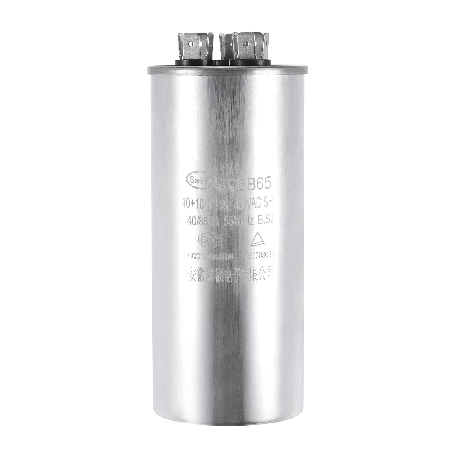 uxcell Dual Run Capacitor Round CBB65 40/10uF Mfd 450V AC 40/85/21 Aluminum Case with Terminal ...
