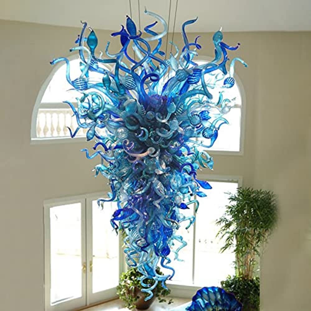 Large Blue Chandeliers Hand Blown Glass Art Chandelier Ceiling Light ...