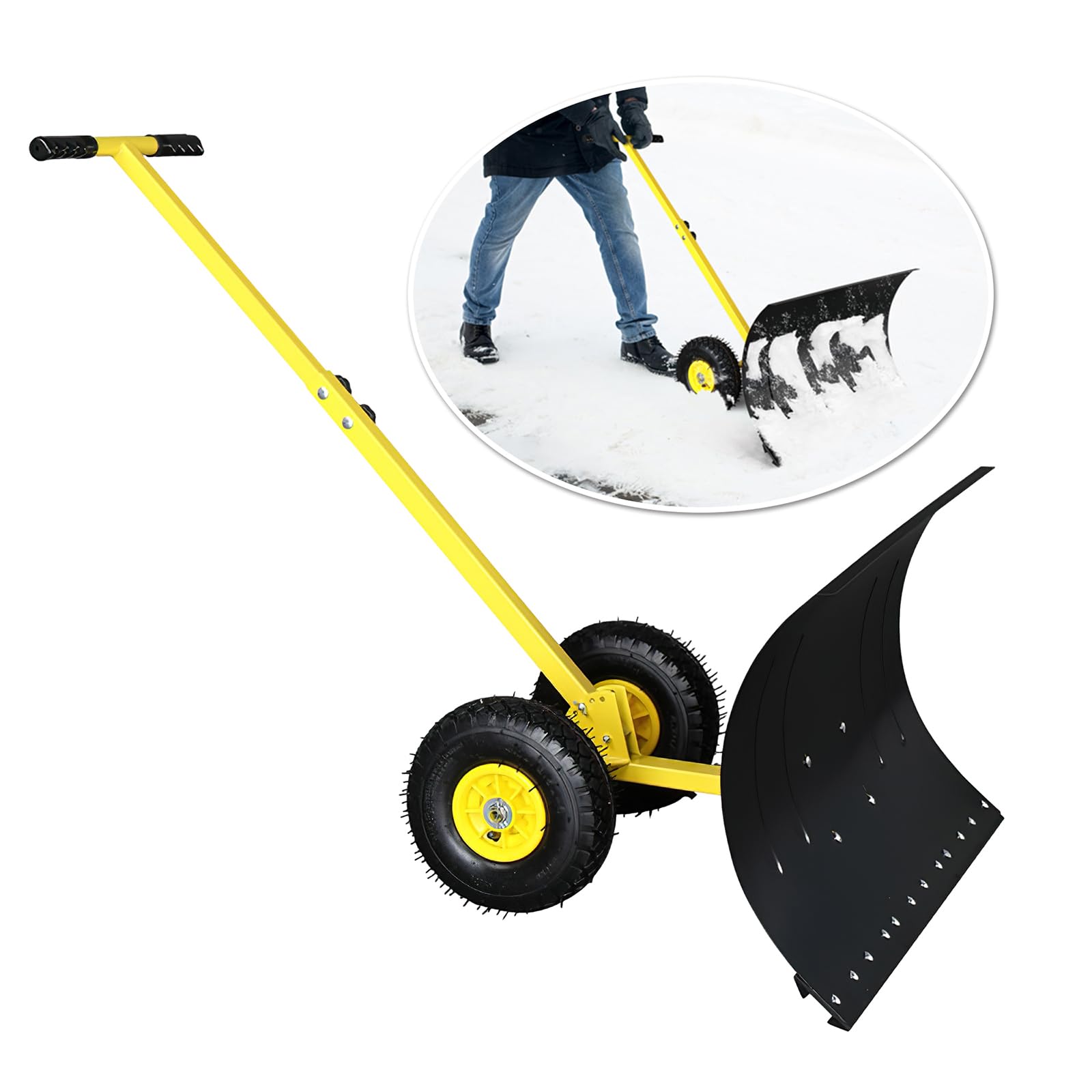 Amazon.com : Homnso 29-inch Bi-Directional Wheeled Snow Shovel Pusher ...
