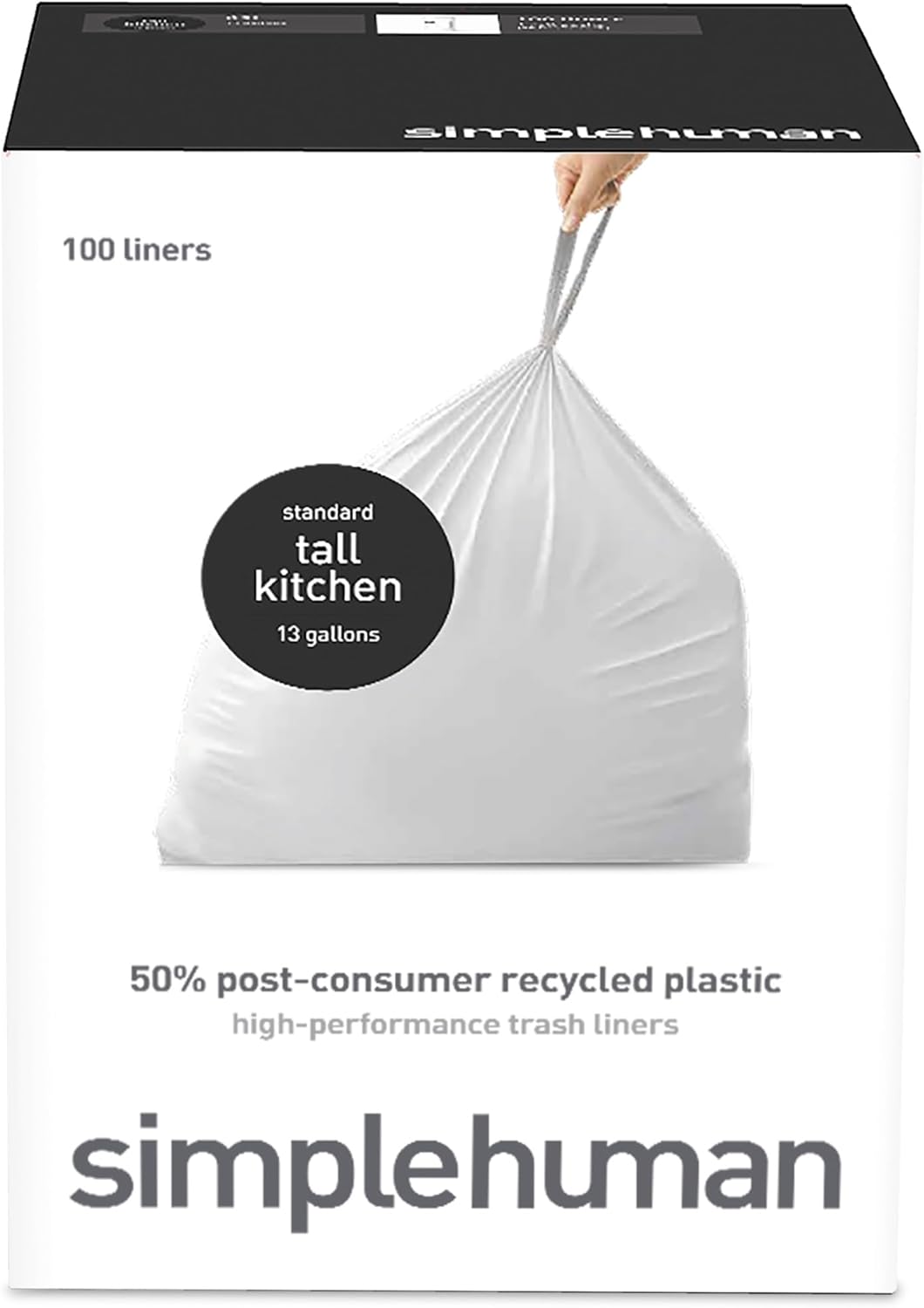 Amazon.com: simplehuman 50% Post-Consumer Recycled Tall Kitchen Drawstring Trash Bags, 13 Gal ...
