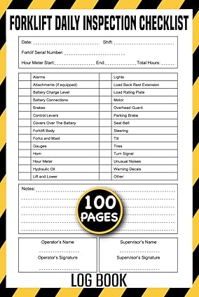 Forklift Daily Inspection Checklist Log Book: Maintenance Forklift ...
