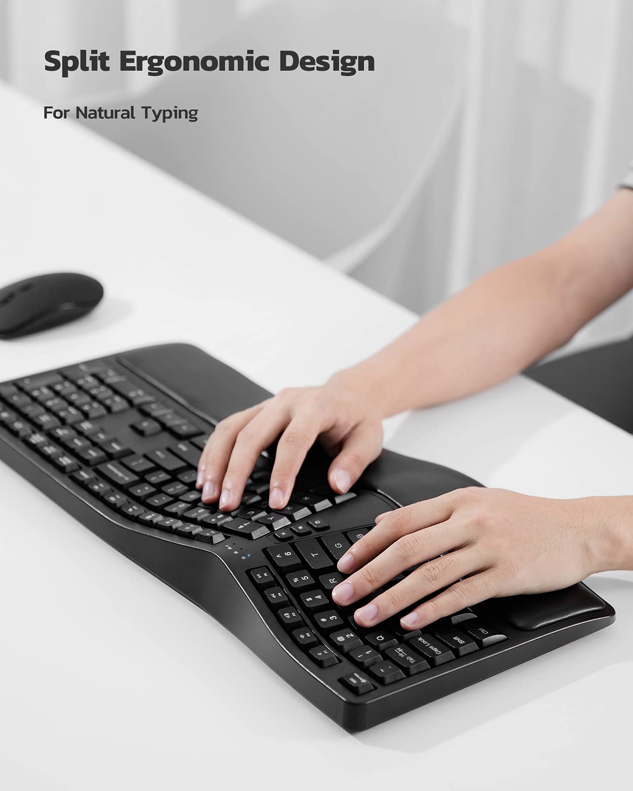 2.4G Wireless Ergonomic Split Keyboard with Pillowed Wrist Rest, USB ...