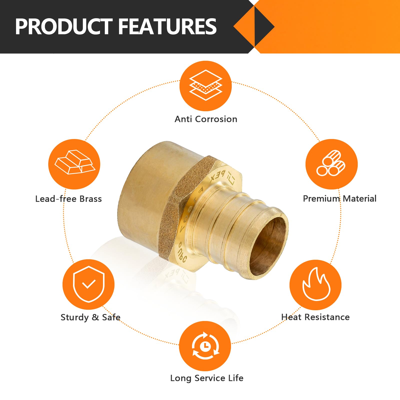 Snapklik.com : 5-Pack PEX Fittings, 3/4" PEX X 1/2" Female NPT, Brass ...