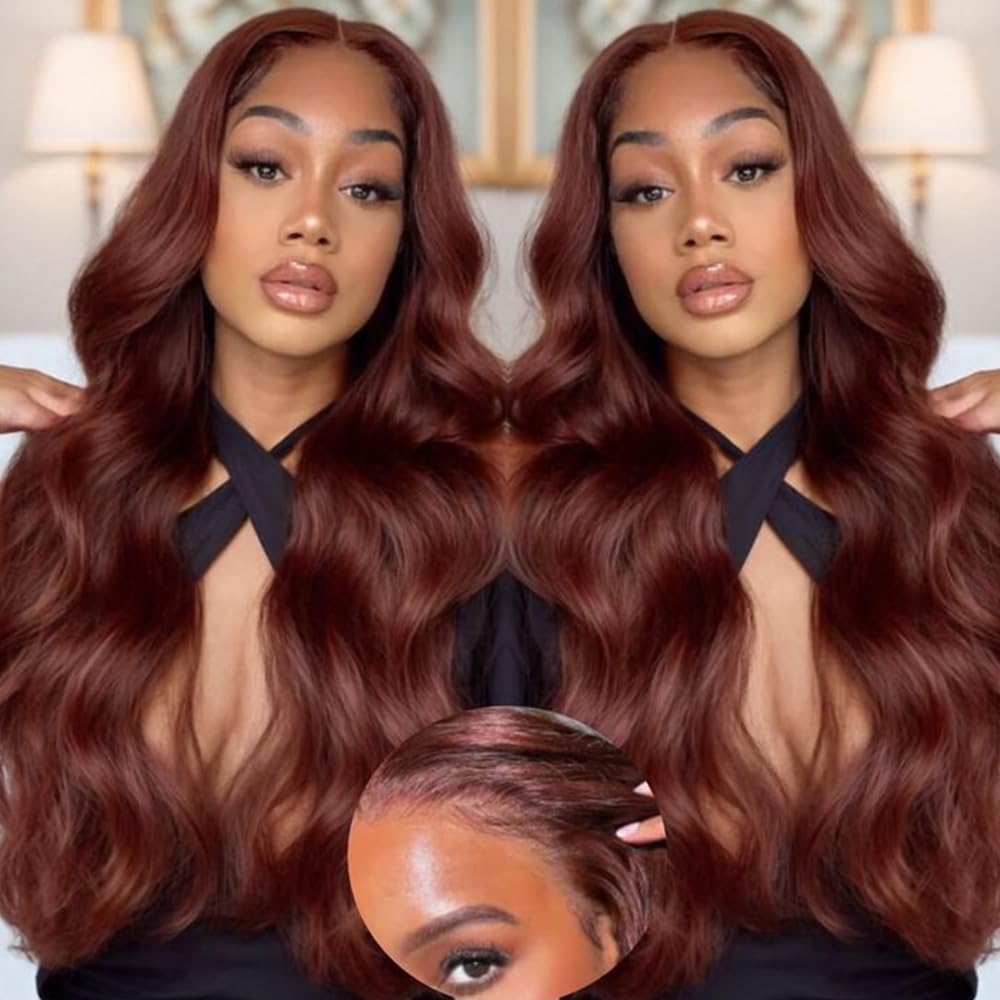 Amazon.com : Reddish Brown Lace Front Wigs Human Hair Pre Plucked 13x6 Body Wave Lace Front Wigs ...