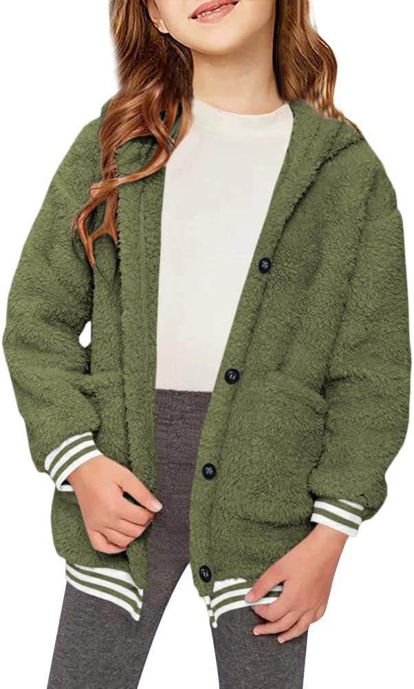 Amazon.com: Tankaneo Girls Button Down Hoodie Warm Fleece Jacket Sherpa ...