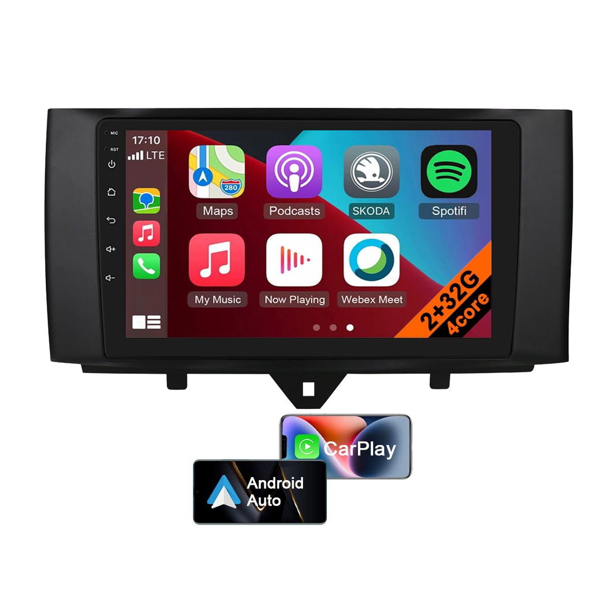 Car Radio for Mercedes-Benz Smart Fortwo W451 2011-2015, Android 12 ...