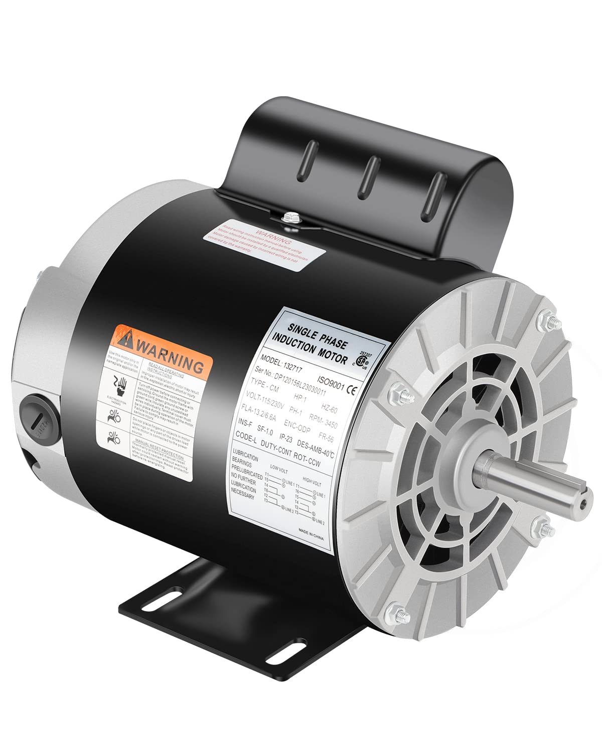 Air Compressor Electric Motor, 1 HP 3450 RPM, 115/230V Single Phase, 56 Frame 5/8 Keyed Shaft 60 ...