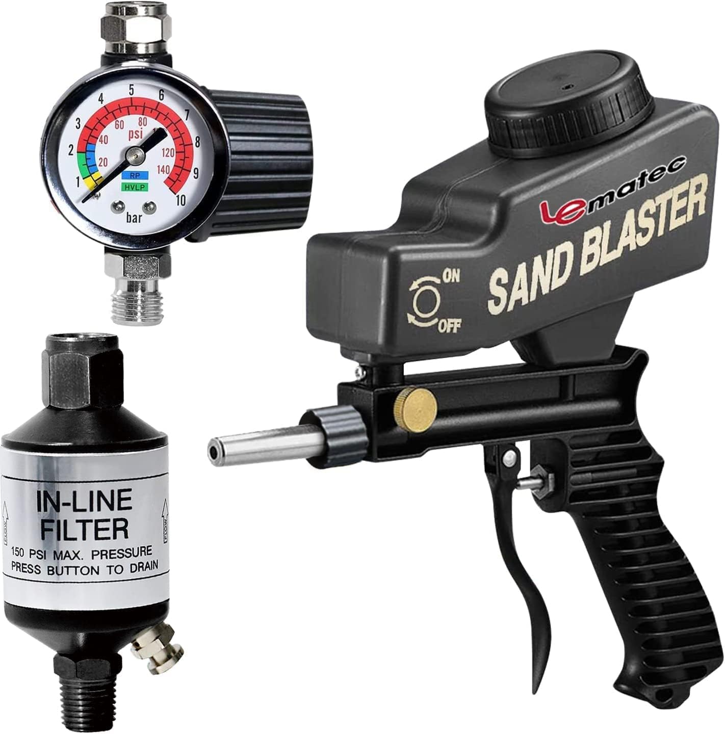 LE LEMATEC Sand Blaster Gun Kit and Air Compressor Inline Filter and ...