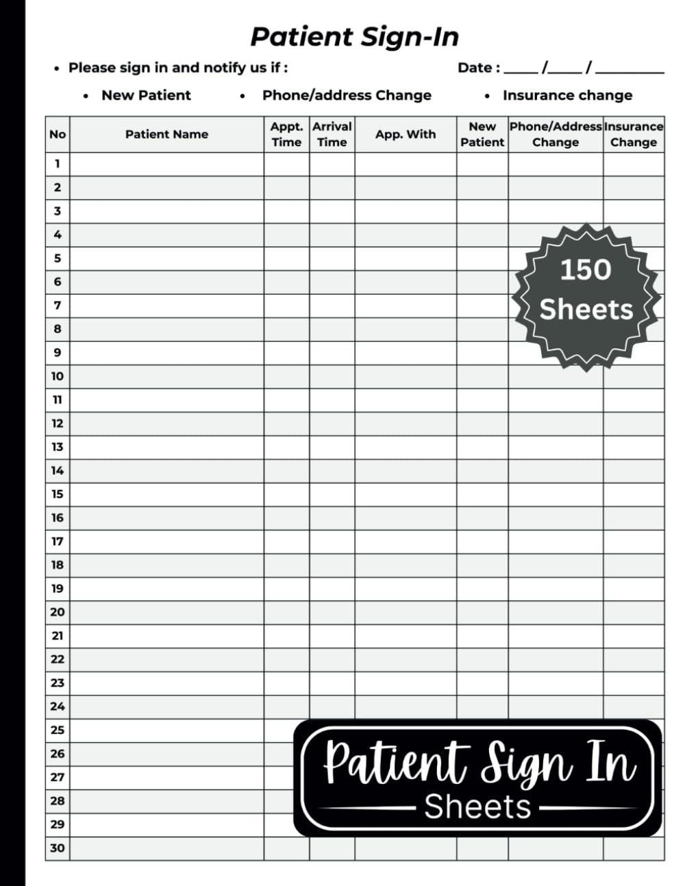 Buy Patient Sign in Sheets: 150 Patient Sign in Label Forms Compliant ...