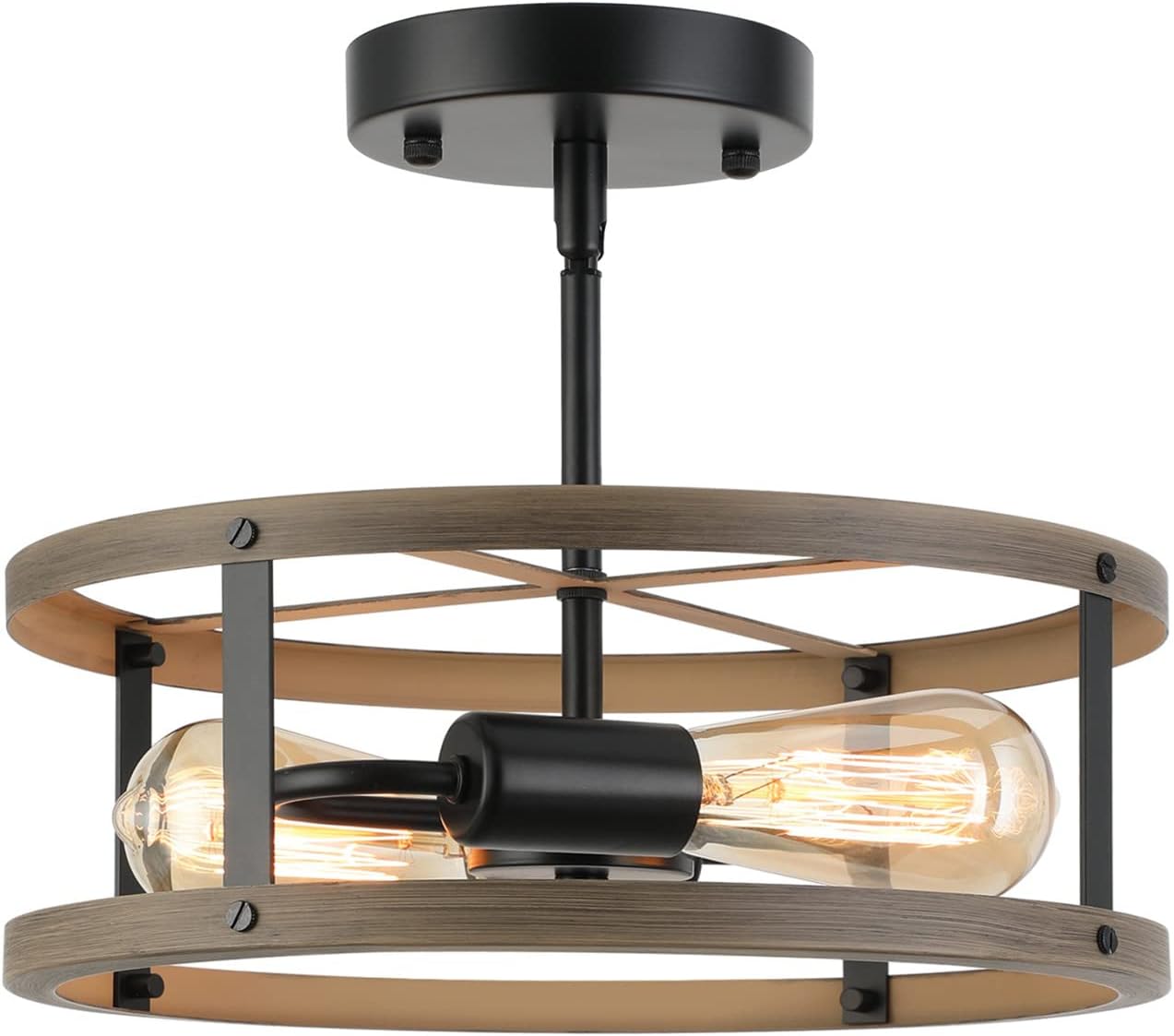 WELLCOOR Rustic Ceiling Light, Industrial Vintage Ceiling Lamp Black ...