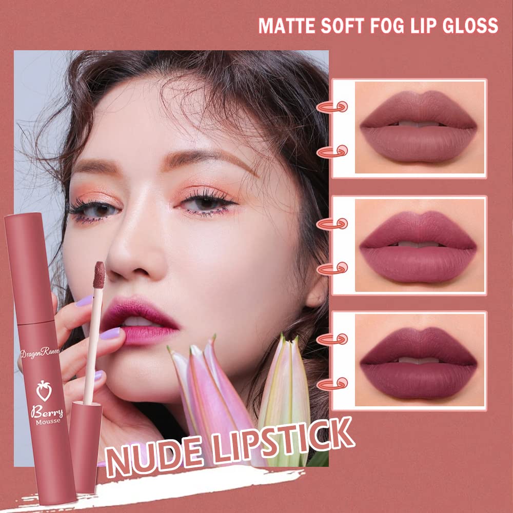 Juego de 3 lápices labiales líquidos mate color nude, tinte labial de terciopelo mate natural ...