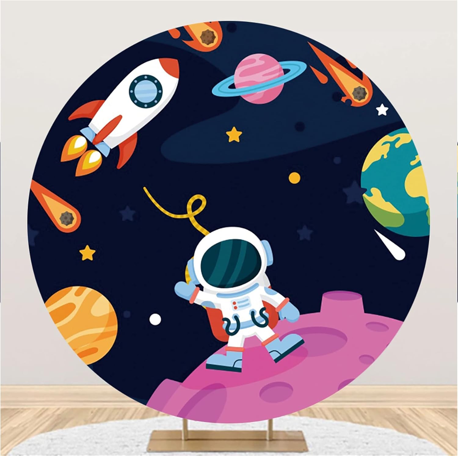 Renaiss 6.5x6.5ft Spaceman Round Backdrop Covers for Photoshoot Kids ...