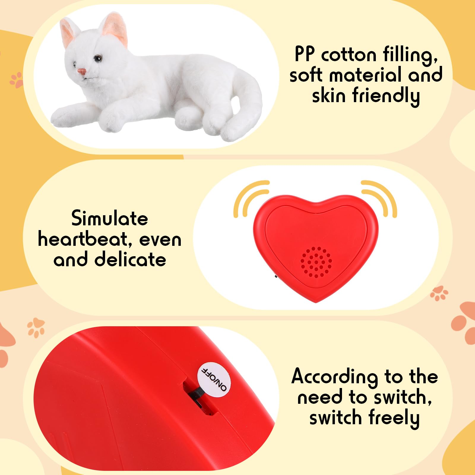 2 Pcs Heartbeat Cat Calming Toy Stuffed Plush Warm Pillow Toys Heart ...
