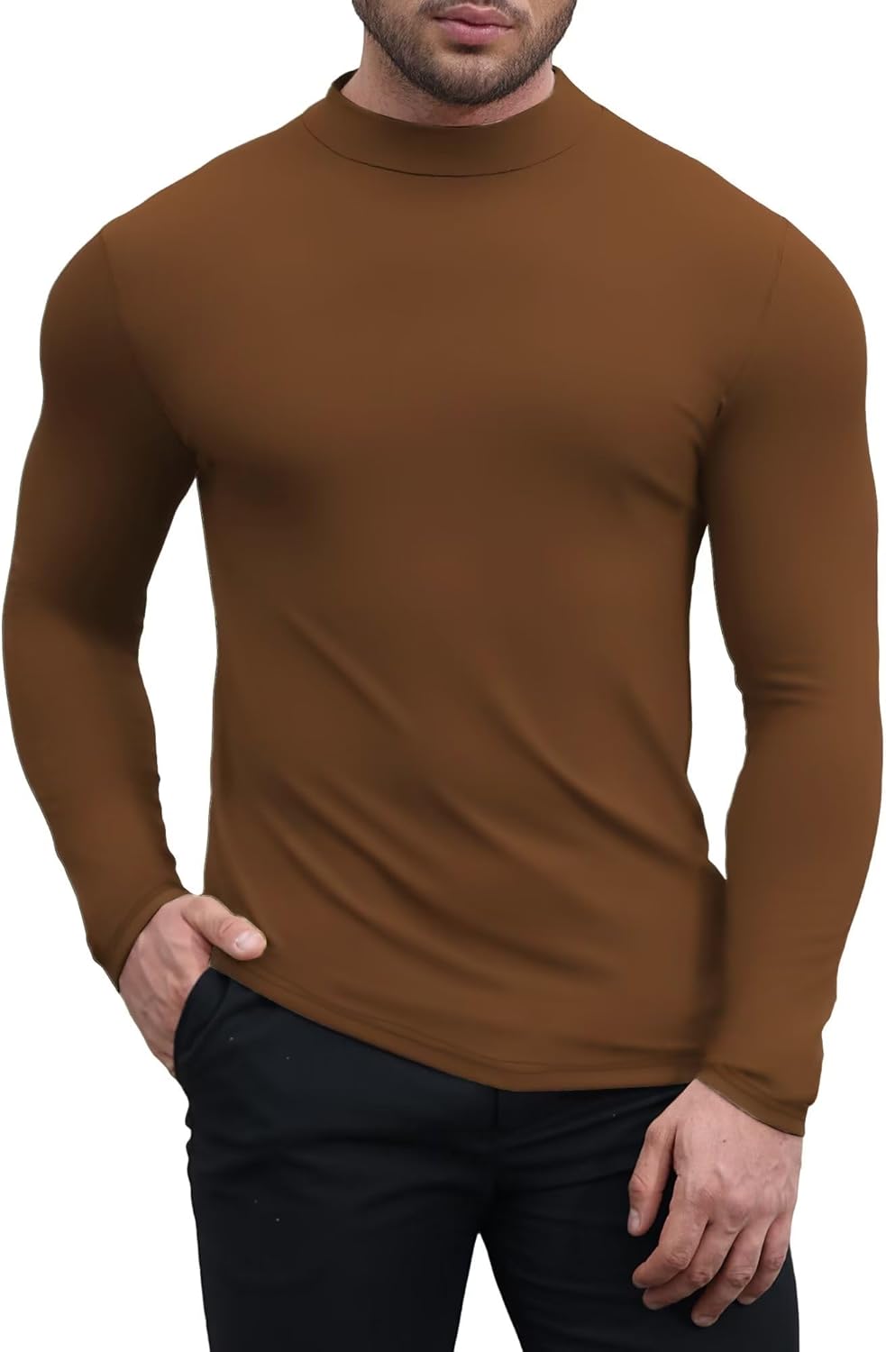 Uni Clau Mens Mock Turtleneck Long Sleeve Shirts Muscle Thermal T Shirt ...