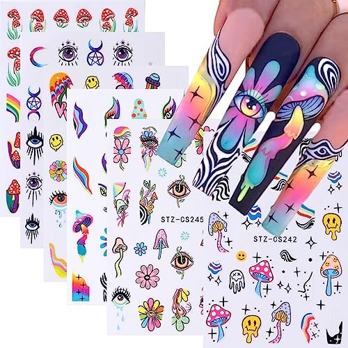 Amazon.com: 6 Sheets Iridescent Nail Art Stickers 3D Self Adhesive ...