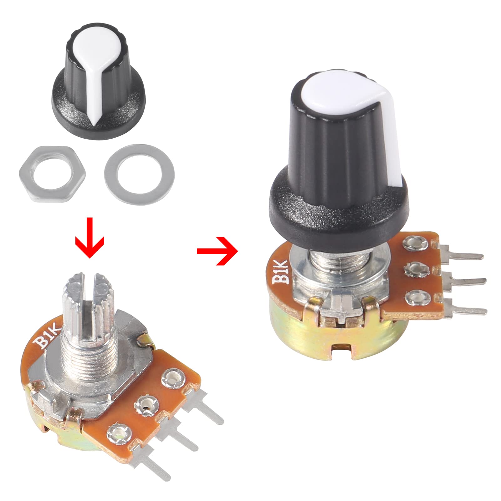 Snapklik.com : AITIAO 25Sets B1K Ohm Knurled Shaft Linear Rotary Taper ...