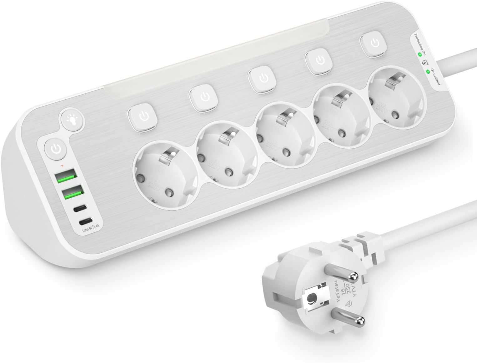Multiprise avec Interrupteur Individuel,Multiprise de Bureau,5 Prises ...