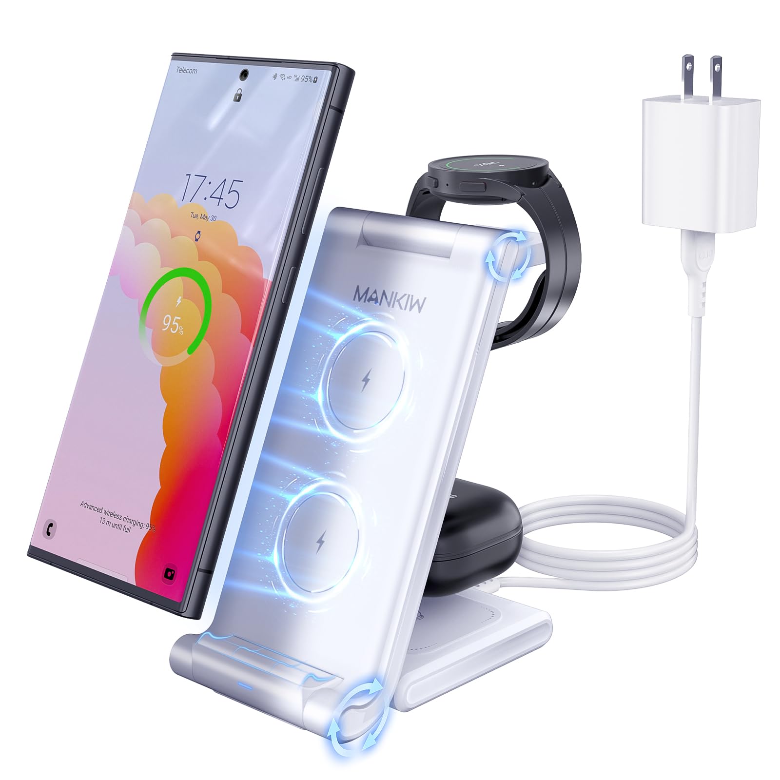 Amazon.com: Wireless Charging Station for Samsung,MANKIW Foldable 3 in ...