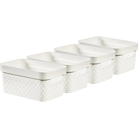 Curver My Style Small Rectangular Storage Basket, Vintage White, 4 ...