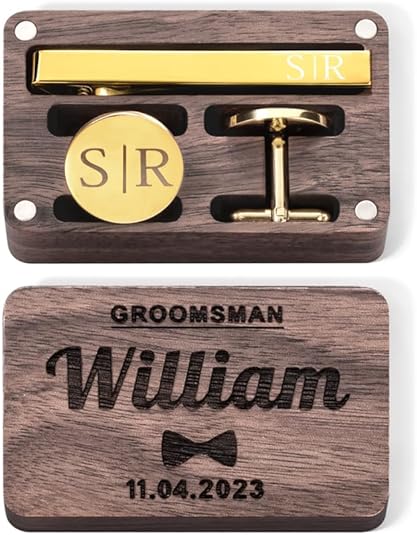 Amazon.com: BYFDIY Personalized Tie Clip and Cufflinks Set with ...