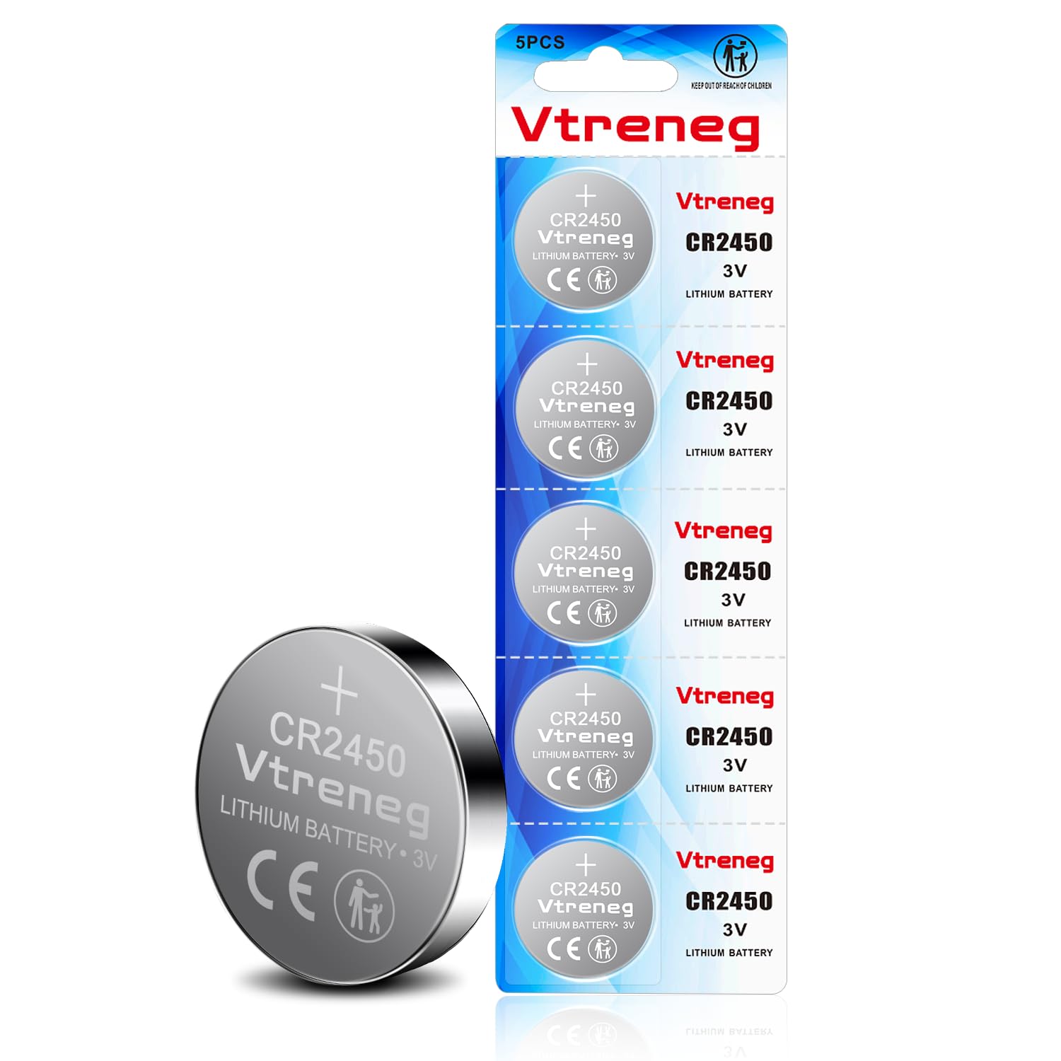 Amazon.com: Vtreneg 5 Pack CR2450 Battery, 2450 3V Lithium Battery for ...