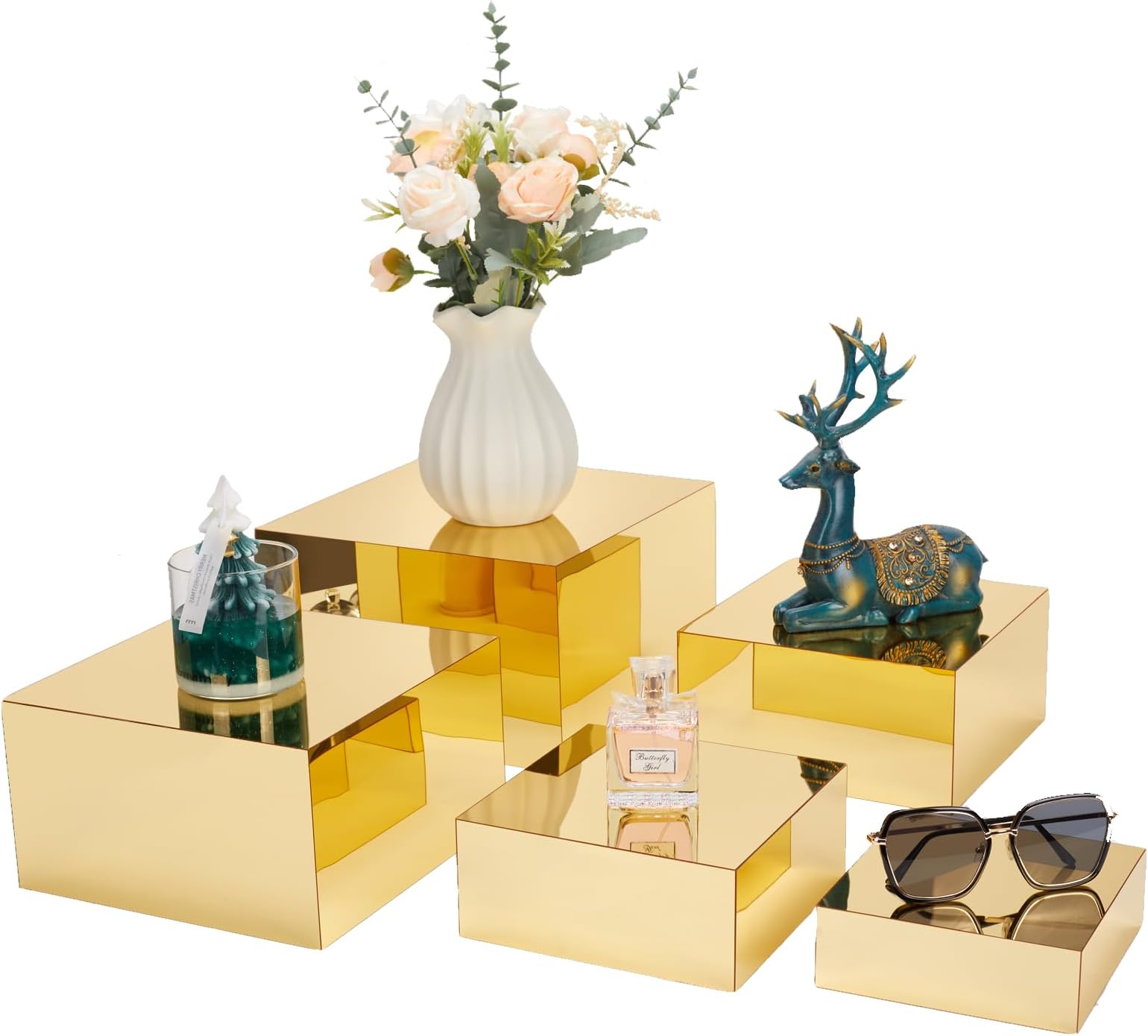 Amazon.com: BBTO 6 Pcs Gold Buffet Risers Wood Display Table Stand for ...