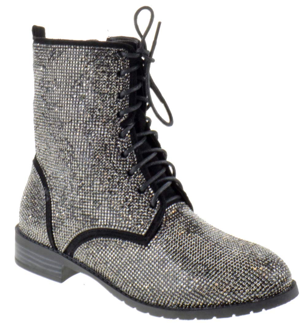Amazon.com | Forever Womens Lace Up Rhinestone Combat Boots | Mid-Calf