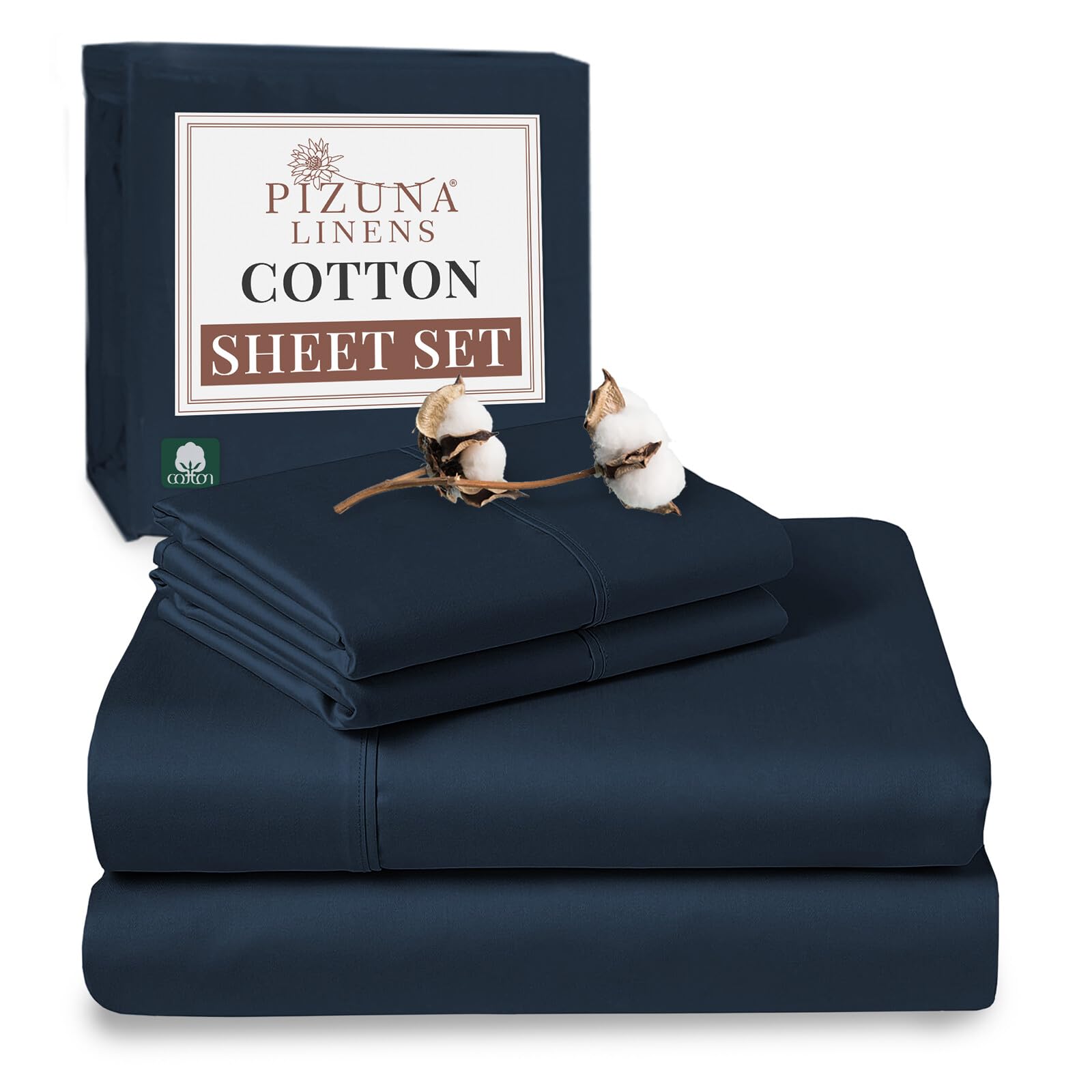 Pizuna Pure 100% Cotton Full Sheet Set Navy Blue, Pure 100% Cotton 100% ...