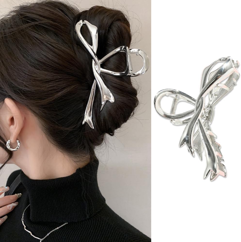 Amazon.com : Metal Silver Hair Claw Clips Hair Bows for Women 1Pcs ...