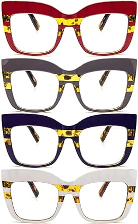 Amazon.com: KoKoBin 4 Pack Stylish Large Frame Cat Eye Reading Glasses ...