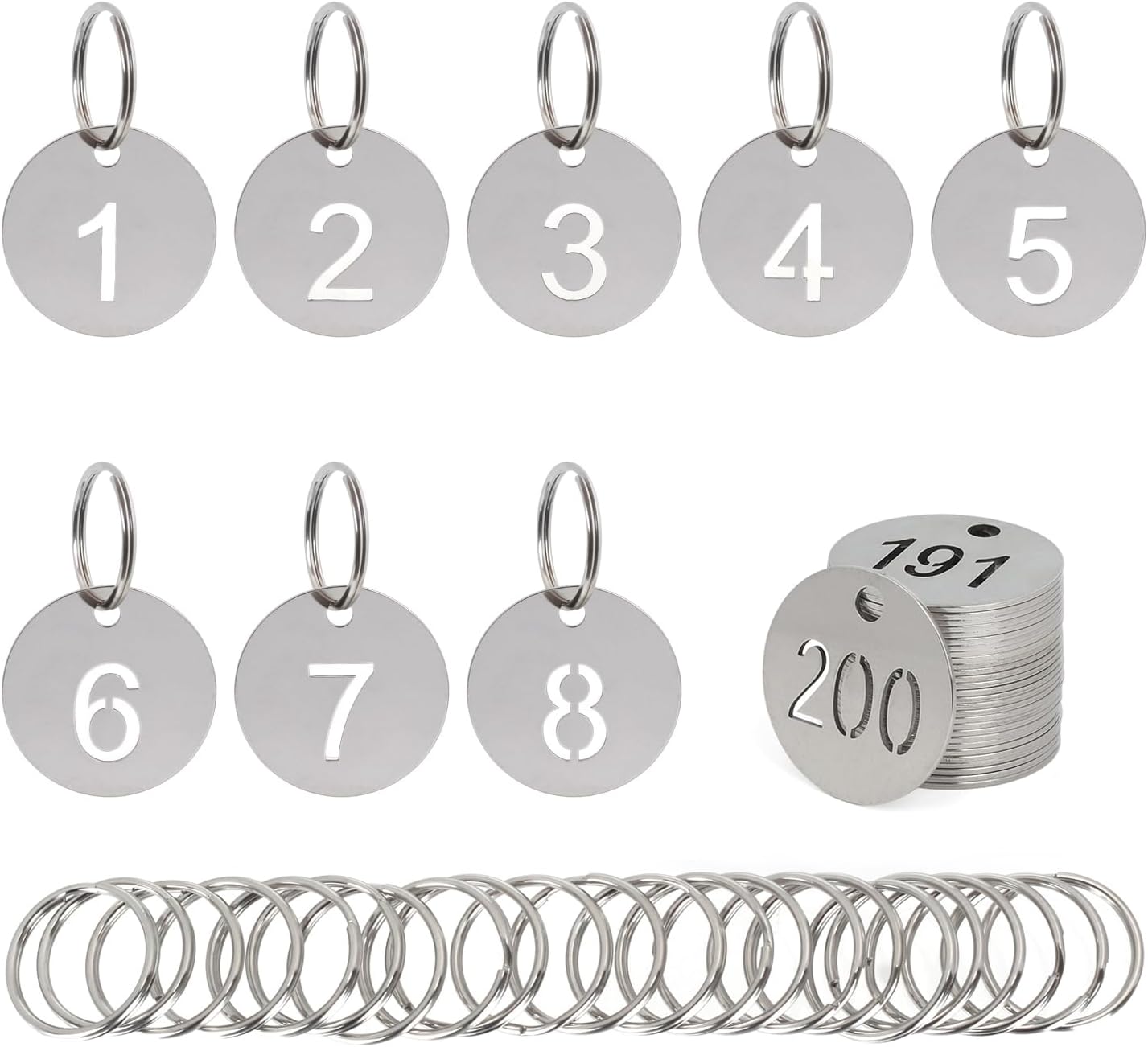NumRealm 30mm Number Labels with Rings, 304 Stainless Steel Numbered ...