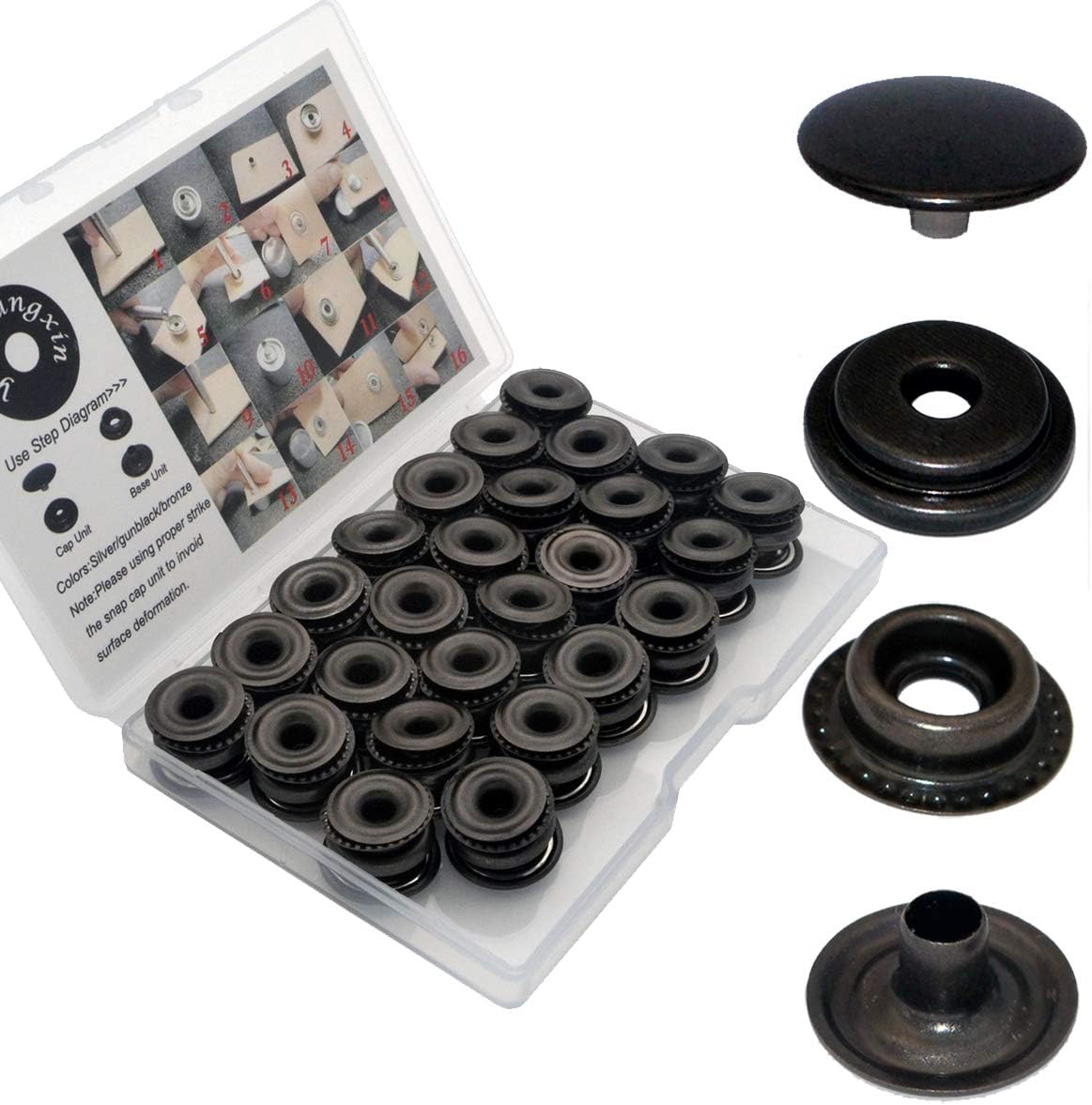 100pcs 15MM Plated Steel Snaps Marine Boat Canvas Gunmetal Black ...