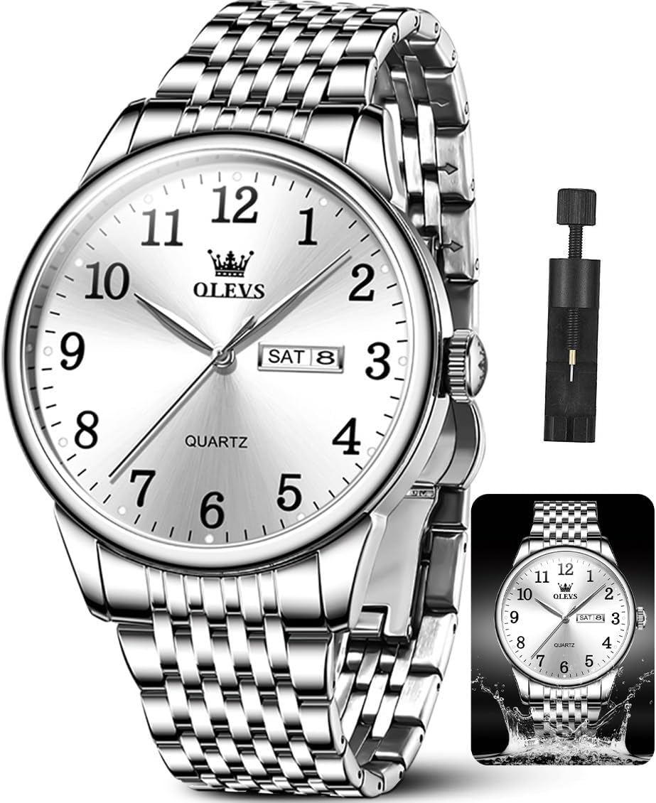 OLEVS Silver Watches for Men Lightweight Luxury Fashion Mens Watches ...