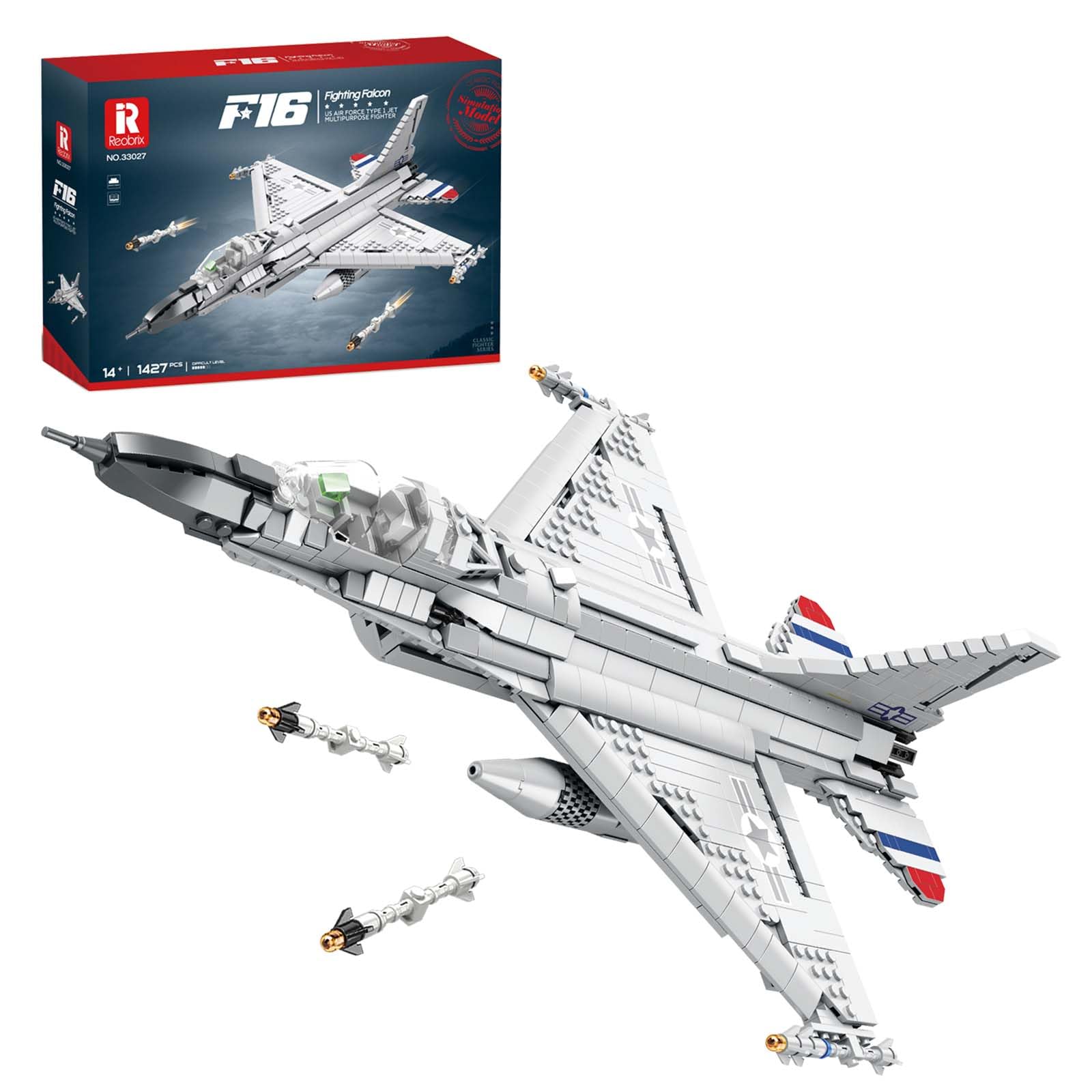 Reobrix 33027 F-16 Fighting Falcon Model Building Kit, Rescue ...
