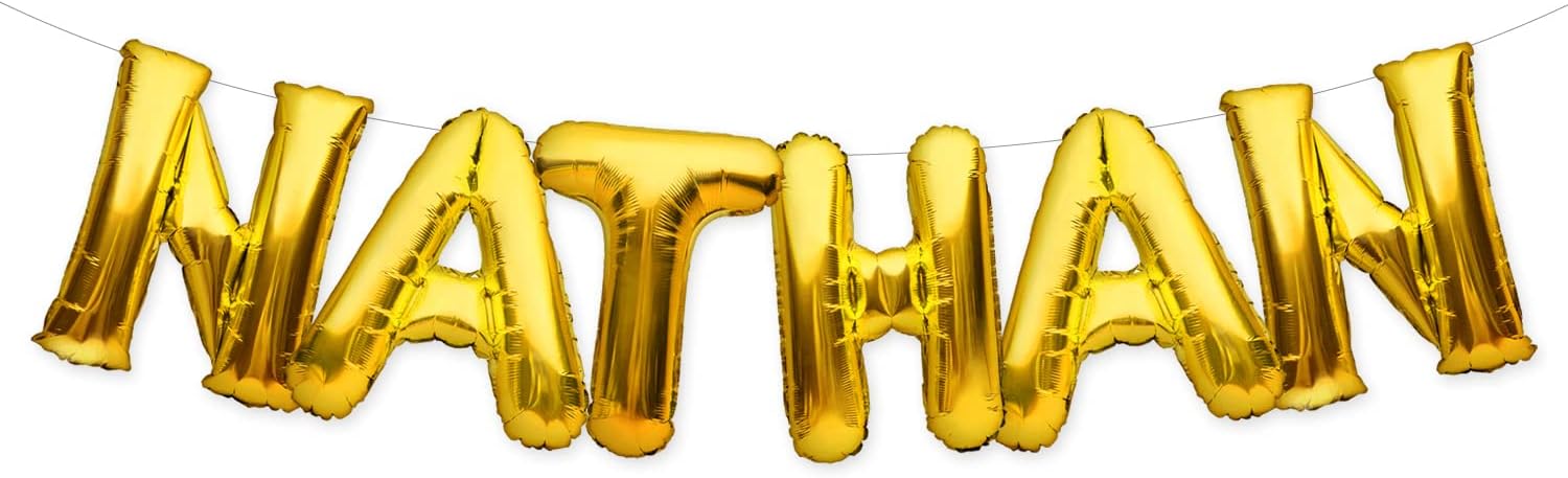 Amazon.com: PartyForever NATHAN Balloon Banner Big 16 Inch Gold Foil ...
