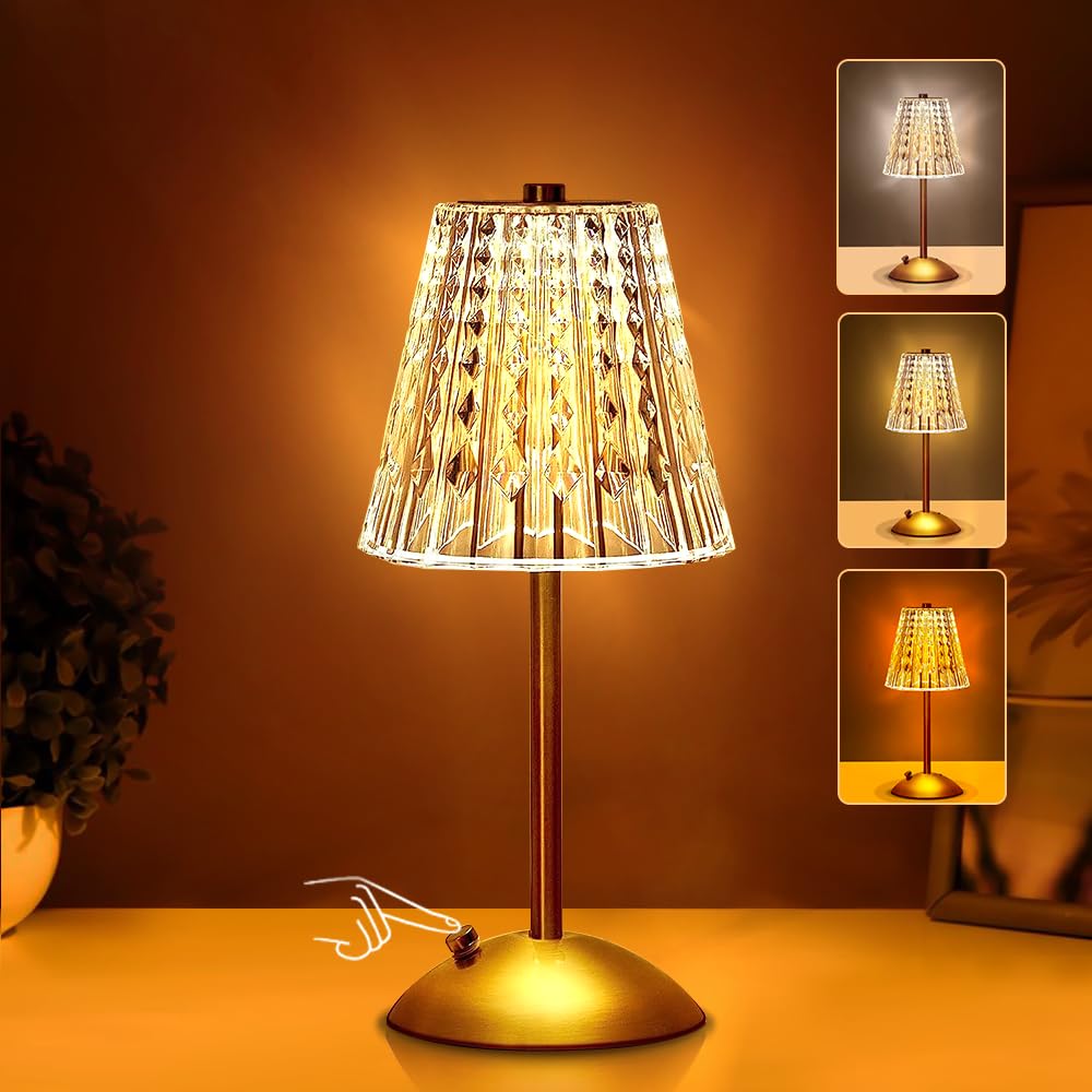 EJFOIEJ Portable Crystal LED Table Lamp, 3-Levels Brightness Desk Lamp ...