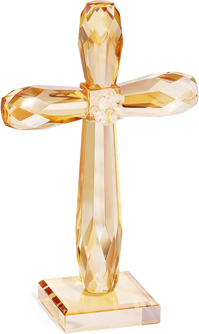 Amazon.com: YWHL Champagne Crystal Standing Cross Figurine, Religious ...