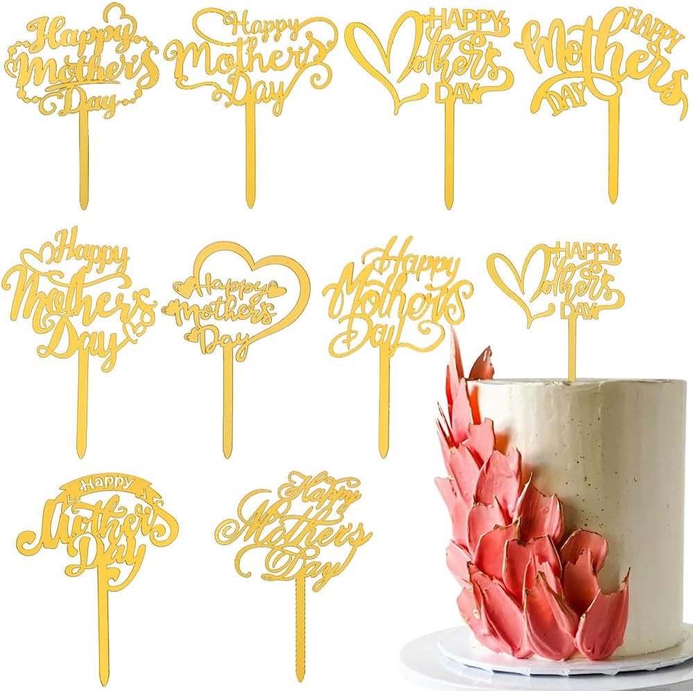 Amazon.com: 9Pcs Happy Mothers Day Cake Topper Acrylic Mom Cake Toppers ...