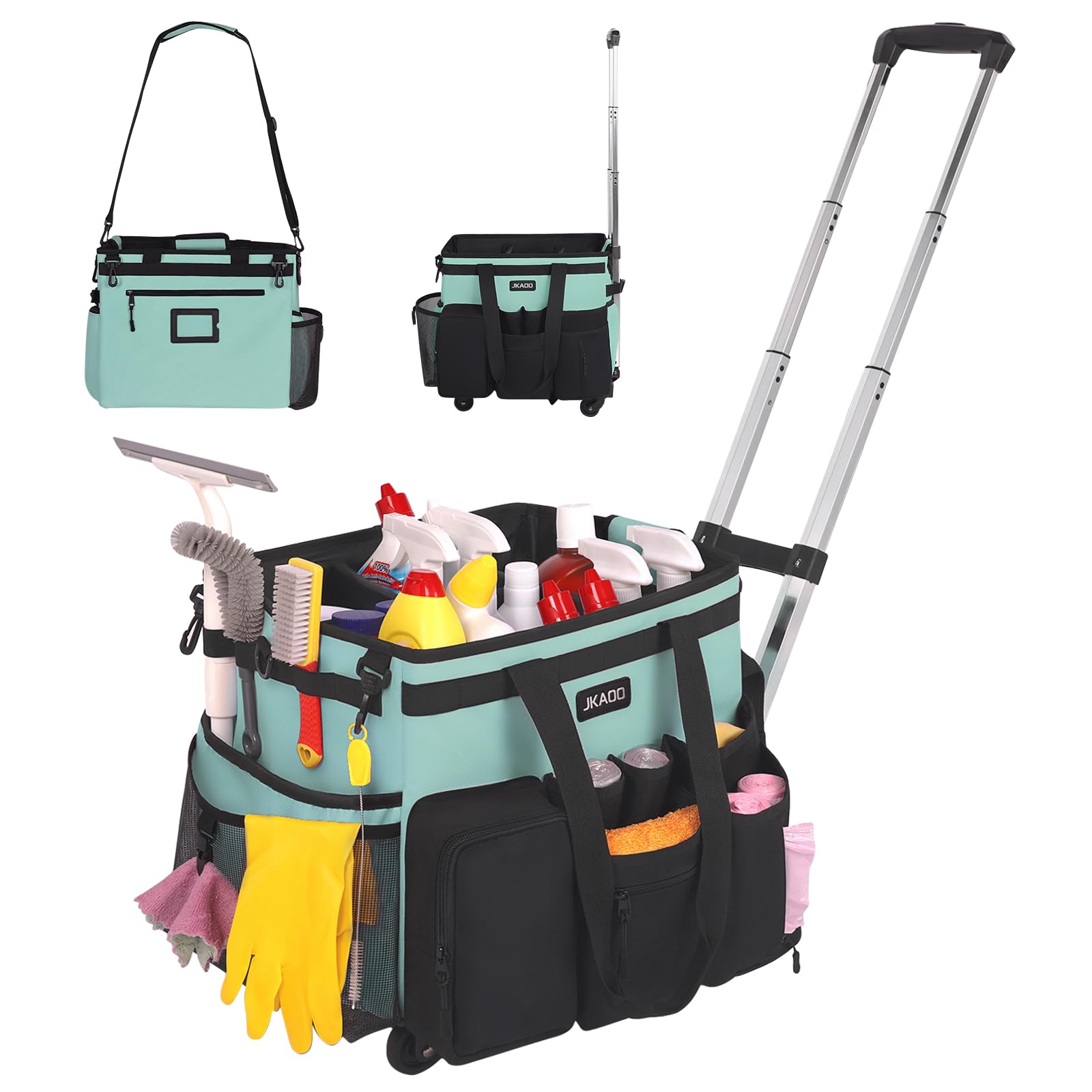 Amazon.com: JKAOO Large Rolling Cleaning Caddy Bag with Detachable ...