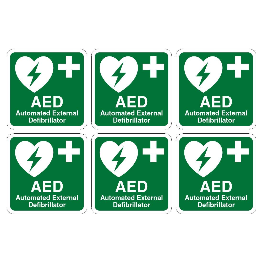 AED automated External defibrillator Signs Pack of 6 Size 120mm x 120mm ...