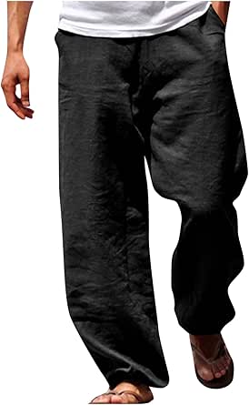 Amazon.com: QZXYUAN Mens Casual Linen Pants Loose Fit Elastic ...
